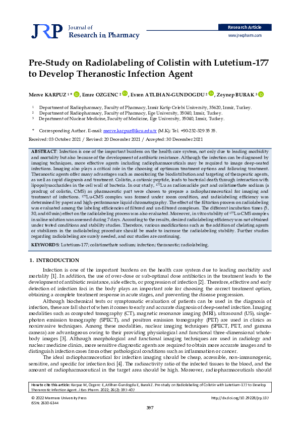 (PDF) Pre-study on radiolabeling of colistin with Lutetium-177 to ...