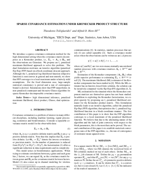 (PDF) Sparse covariance estimation under Kronecker product structure | Alfred Hero - Academia.edu
