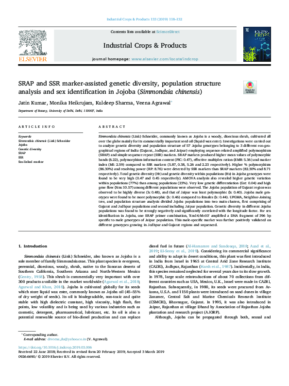 (PDF) SRAP and SSR marker-assisted genetic diversity, population ...