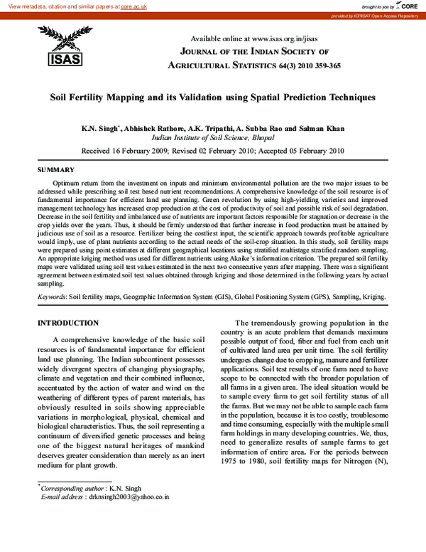 (PDF) Soil Fertility Manning and its Validation using Spatial Prediction Techniques