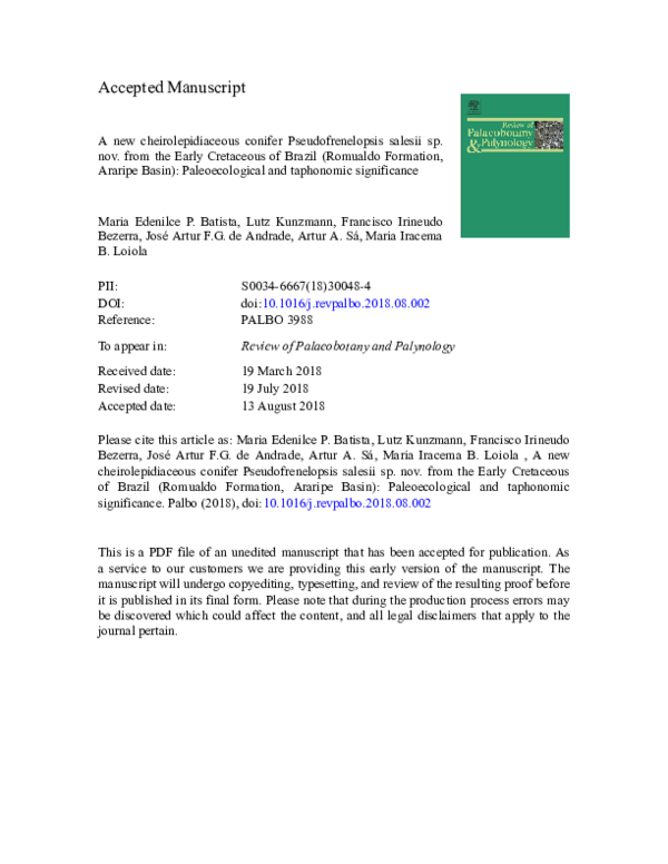 (PDF) A new cheirolepidiaceous conifer Pseudofrenelopsis salesii sp ...