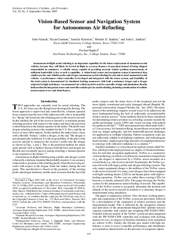 (PDF) Vision-Based Sensor and Navigation System for Autonomous Air Refueling