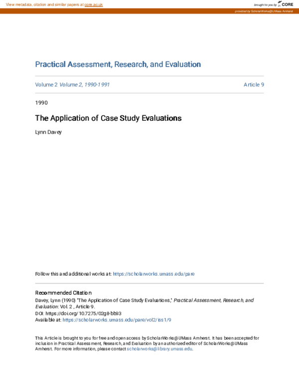 (PDF) The Application of Case Study Evaluations