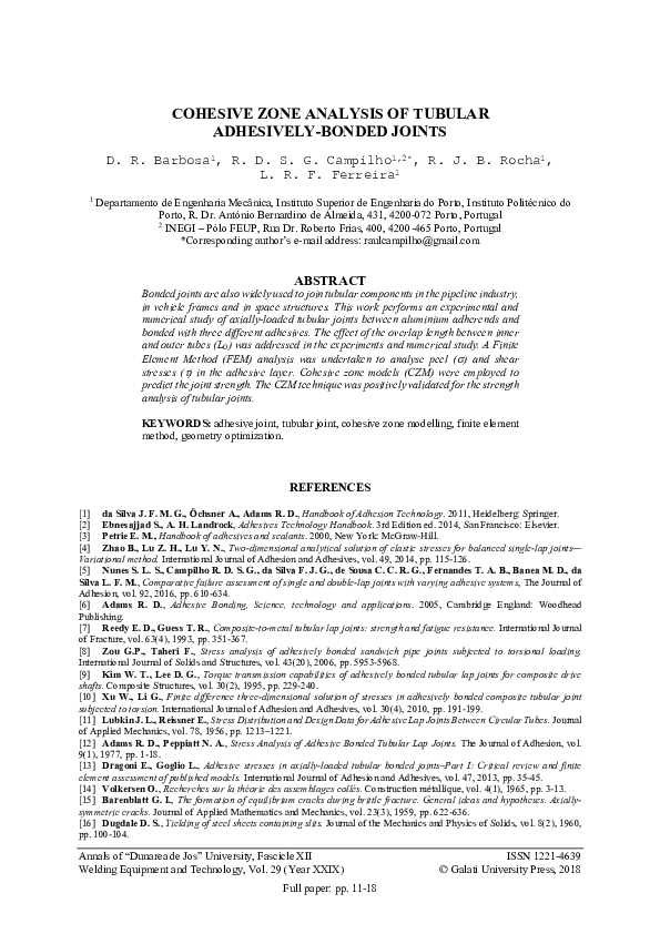 (PDF) Cohesive Zone Analysis of Tubular Adhesively-Bonded Joints