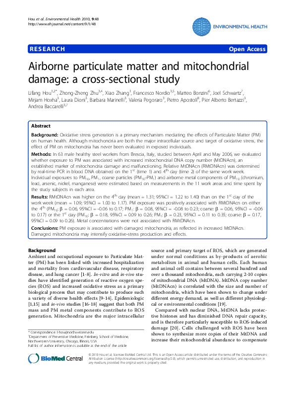(PDF) Airborne particulate matter and mitochondrial damage: a cross-sectional study | Barbara ...