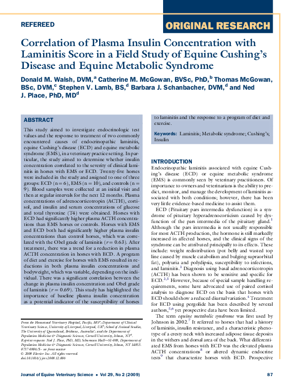 (PDF) Correlation of Plasma Insulin Concentration with Laminitis Score ...