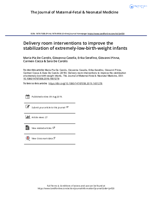(PDF) Delivery room interventions to improve the stabilization of ...