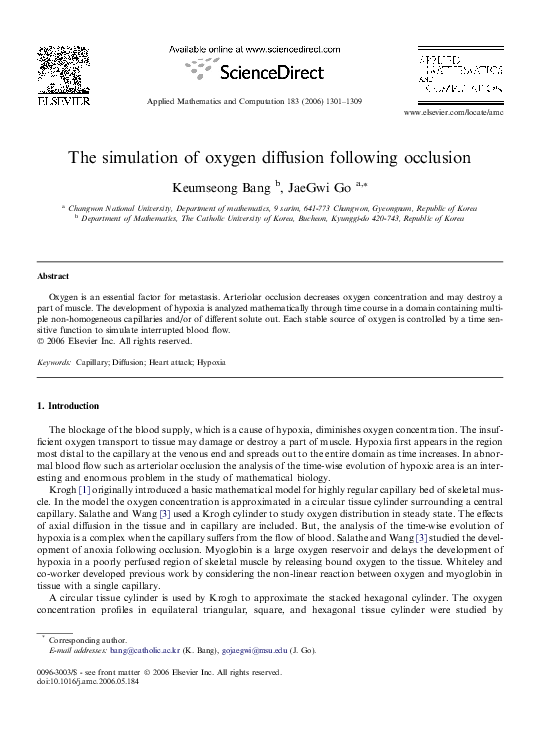 (PDF) The simulation of oxygen diffusion following occlusion