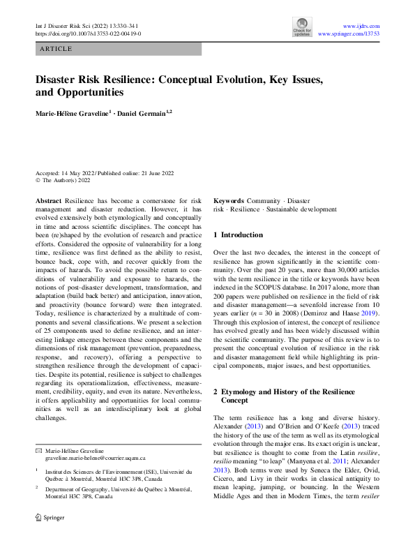 (PDF) Disaster Risk Resilience: Conceptual Evolution, Key Issues, and Opportunities