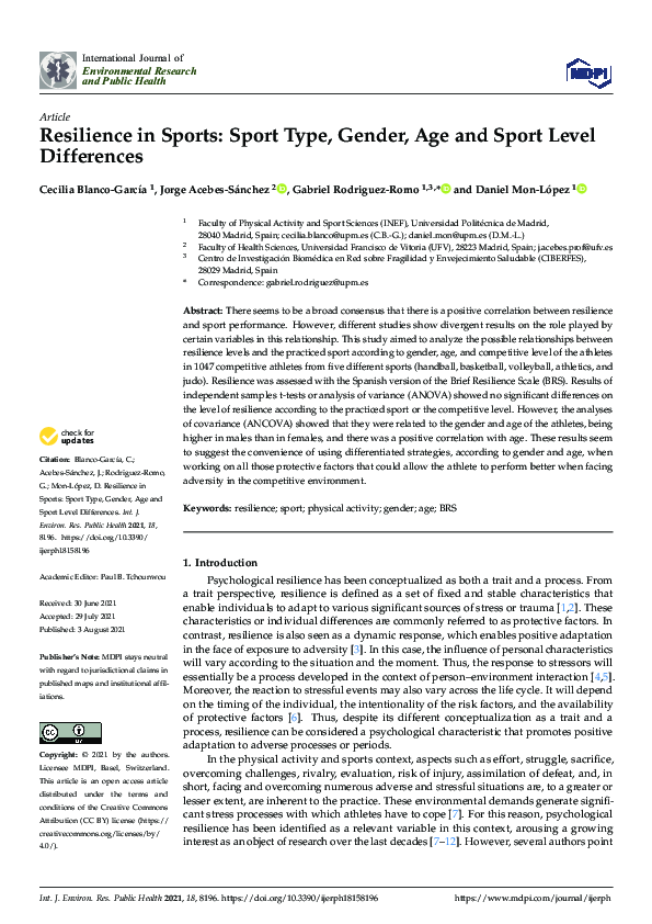 (PDF) Resilience in Sports: Sport Type, Gender, Age and Sport Level ...