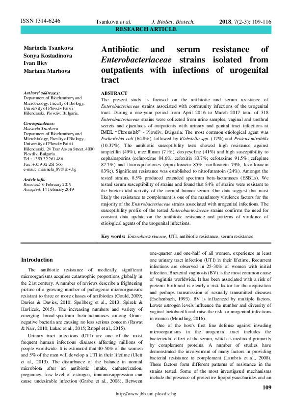 (PDF) Antibiotic and serum resistance of Enterobacteriaceae strains isolated from outpatients ...