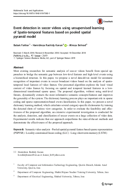 Pdf Event Detection In Soccer Videos Using Unsupervised Learning Of Spatio Temporal Features
