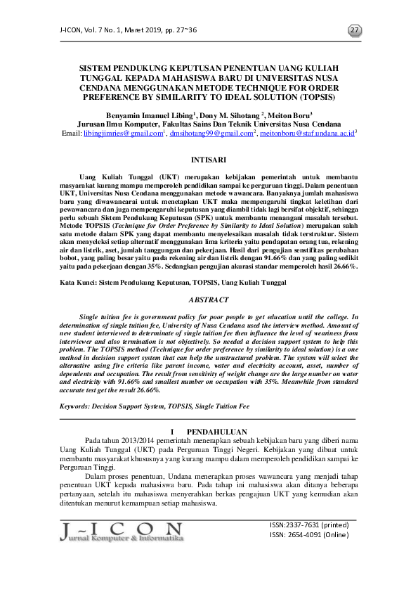 (PDF) Penerapan Metode Technique for Order Preference by Similarity to ...