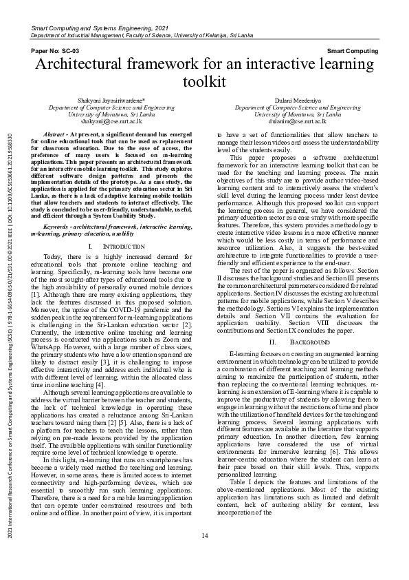 (PDF) Architectural framework for an interactive learning toolkit