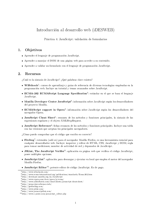 (PDF) iDESWEB: Práctica 4: JavaScript: validación de formularios