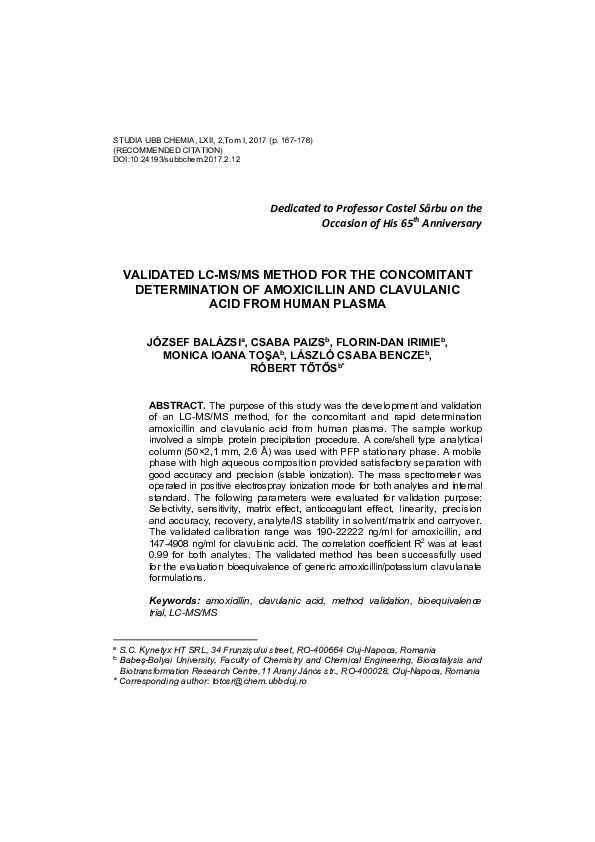 (PDF) Validated LC-MS/MS Method for the Concomitant Determination of Amoxicillin and Clavulanic ...