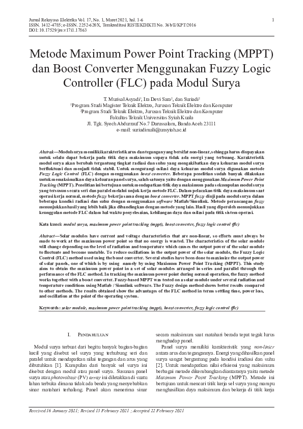 (PDF) Metode Maximum Power Point Tracking (MPPT) dan Boost Converter Menggunakan Fuzzy Logic ...