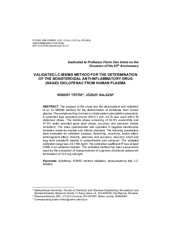 (PDF) Validated LC-MS/MS method for the determination of the nonsteroidal anti-inflammatory drug ...