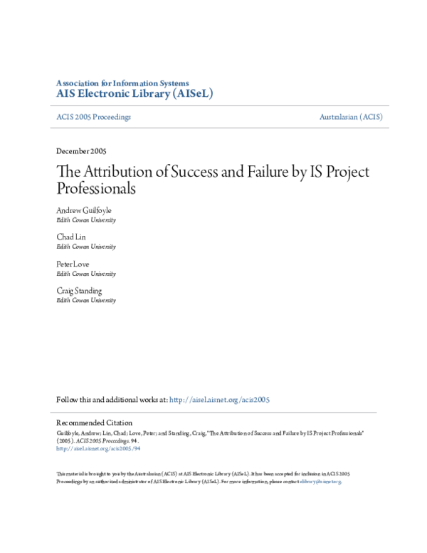 (PDF) The attribution of success and failure by IS Project Professionals