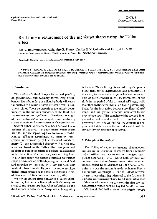 (PDF) Real-time measurement of the meniscus shape using the Talbot effect