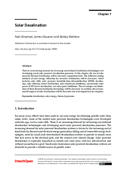 (PDF) Desalination and Water Treatment Solar desalination unit with ...