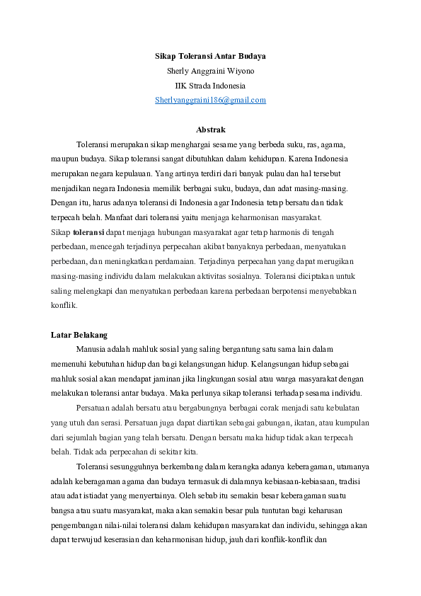 (DOC) Sikap Toleransi Antar Budaya