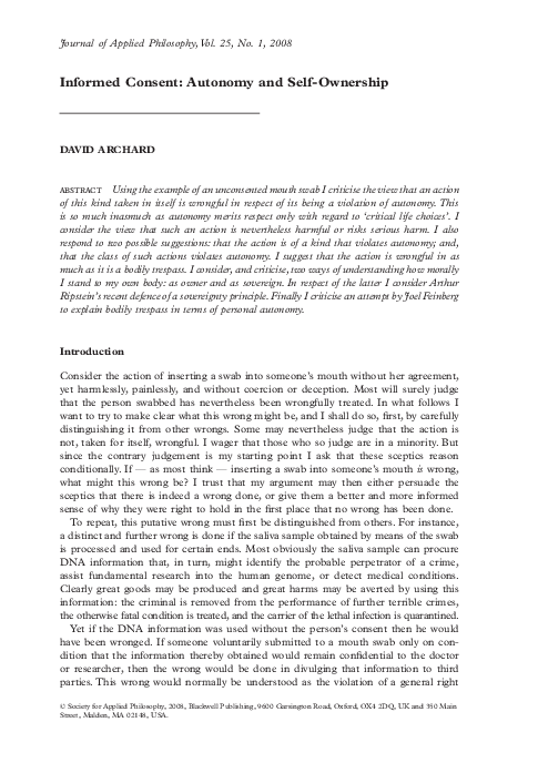 (PDF) Informed Consent: Autonomy and Self-Ownership