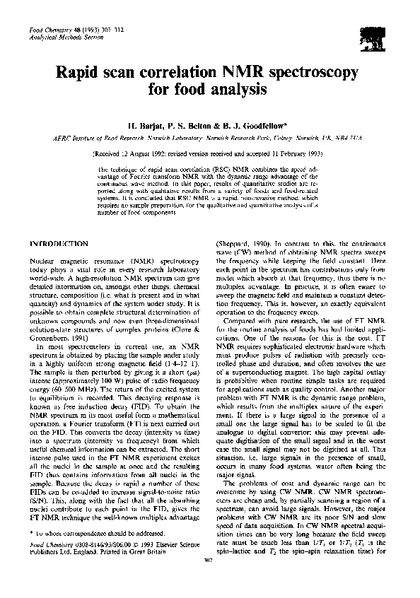 (PDF) Rapid scan correlation NMR spectroscopy for food analysis