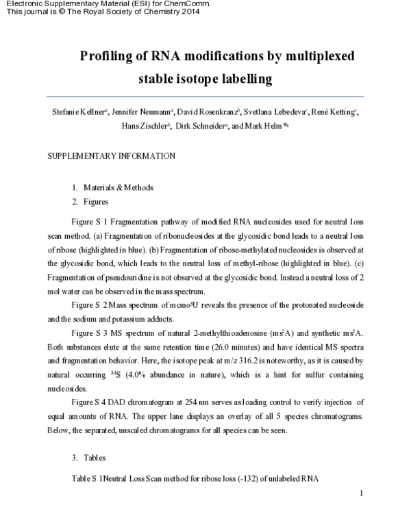 (PDF) Profiling of RNA modifications by multiplexed stable isotope ...