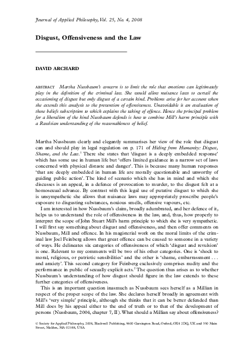 (PDF) Disgust, Offensiveness and the Law | David Archard - Academia.edu