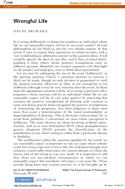 (PDF) Wrongful Life