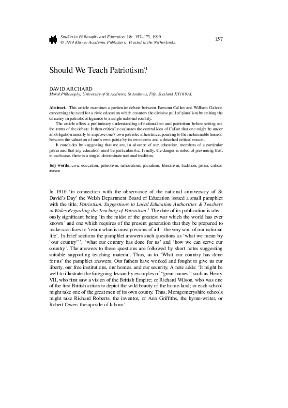 (PDF) Should We Teach Patriotism?