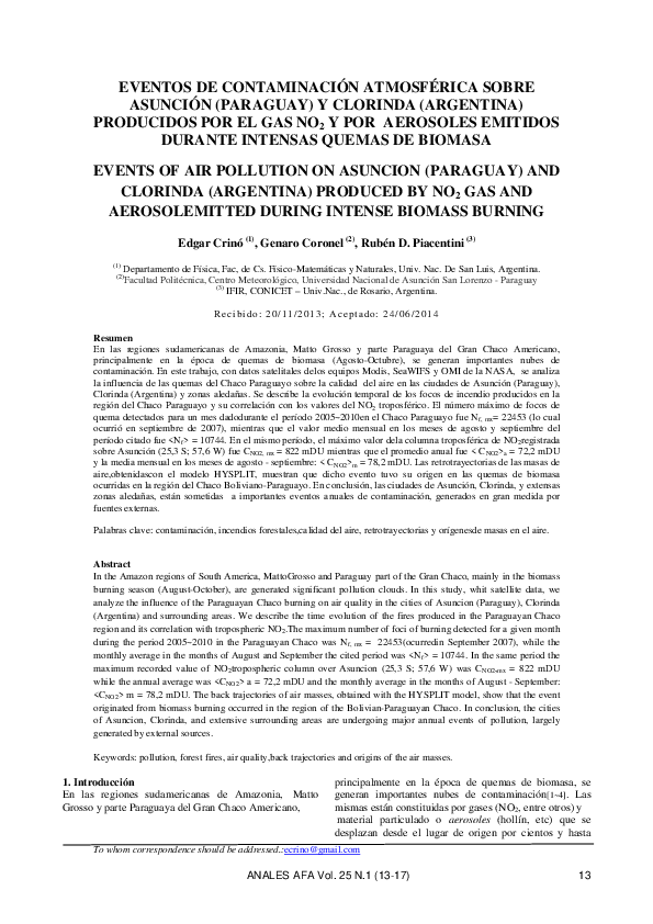 (PDF) Eventos De Contaminación Atmosférica Sobre Asunción (Paraguay) y ...