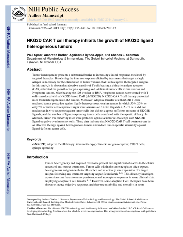 (PDF) NKG2D CAR T‐cell therapy inhibits the growth of NKG2D ligand ...