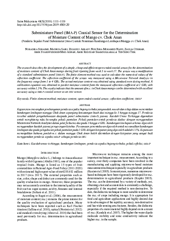 (PDF) Subminiature Panel (SMA-P) Coaxial Sensor for the Determination ...