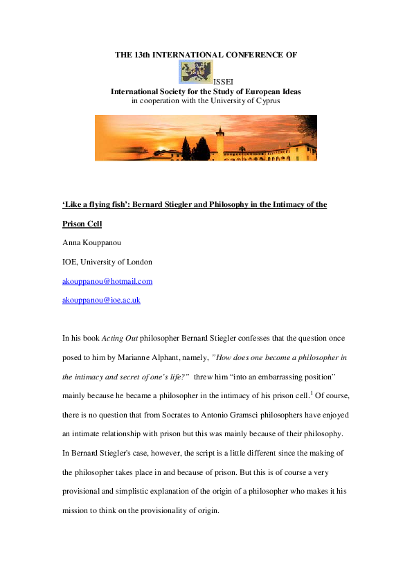 ‘Like a flying fish’: Bernard Stiegler and Philosophy in the Intimacy ...