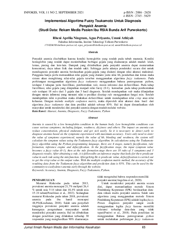 (PDF) Implementasi Algoritma Fuzzy Tsukamoto Untuk Diagnosis Penyakit Anemia (Studi Data: Rekam ...