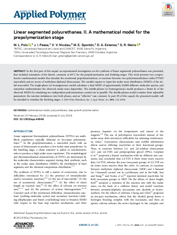 (PDF) Linear segmented polyurethanes. II. A mathematical model for the ...