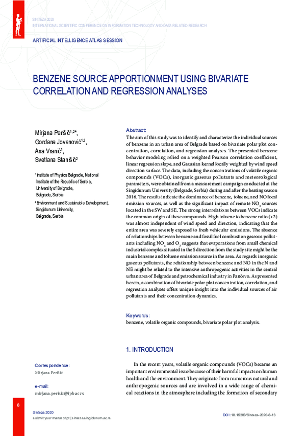 (PDF) Benzene Source Apportionment Using Bivariate Correlation and Regression Analyses