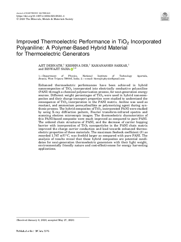 (PDF) Improved Thermoelectric Performance in TiO2 Incorporated ...