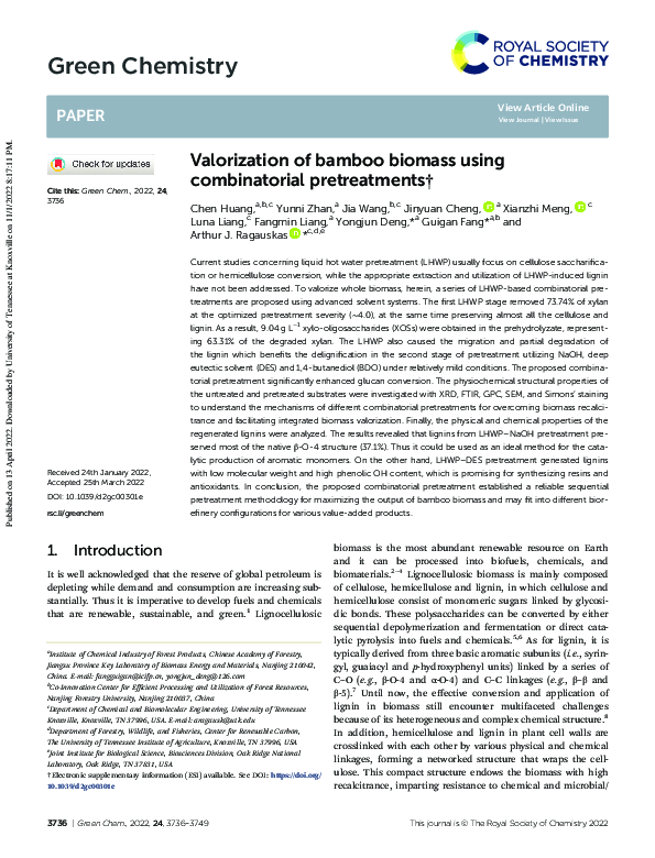(PDF) Valorization of bamboo biomass using combinatorial pretreatments