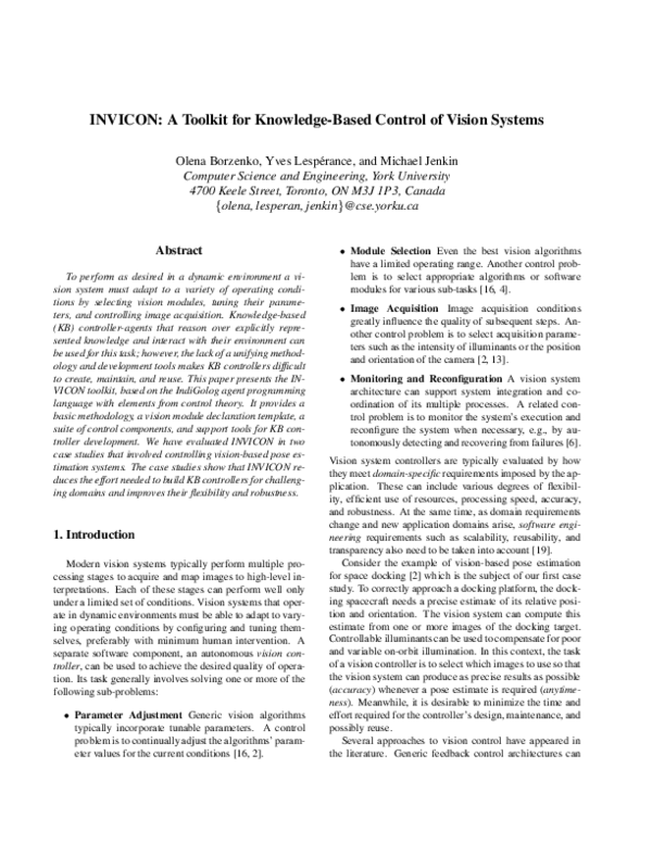 (PDF) INVICON: A Toolkit for Knowledge-Based Control of Vision Systems