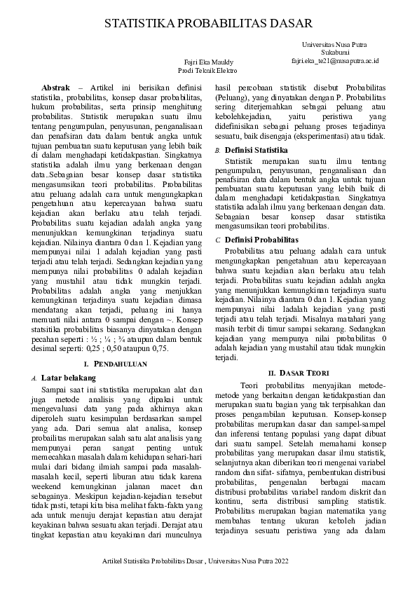 (DOC) Statistika Probabilitas Dasar