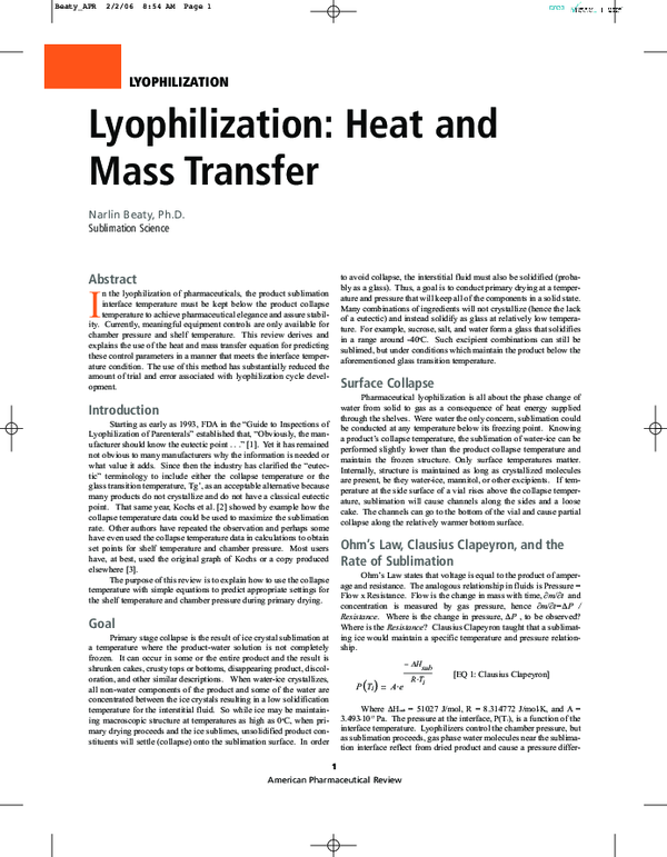 (PDF) Lyophilization: Heat and Mass Transfer