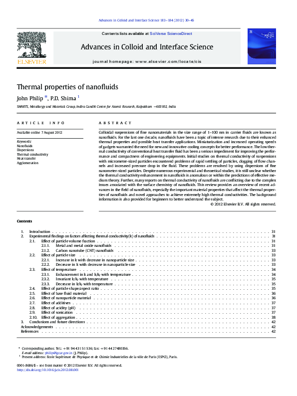 (PDF) Thermal properties of nanofluids