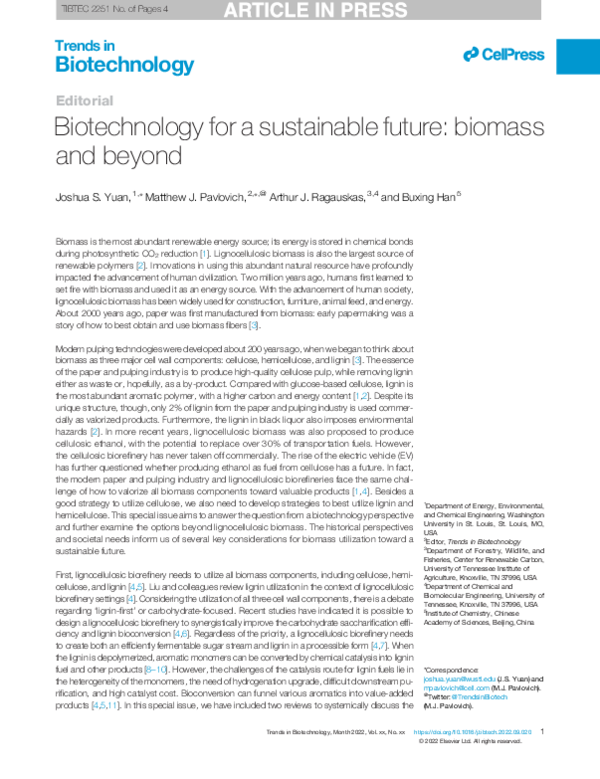 (PDF) Biotechnology for a sustainable future: biomass and beyond