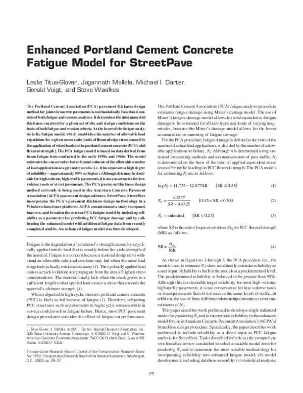 (PDF) Enhanced Portland Cement Concrete Fatigue Model for StreetPave