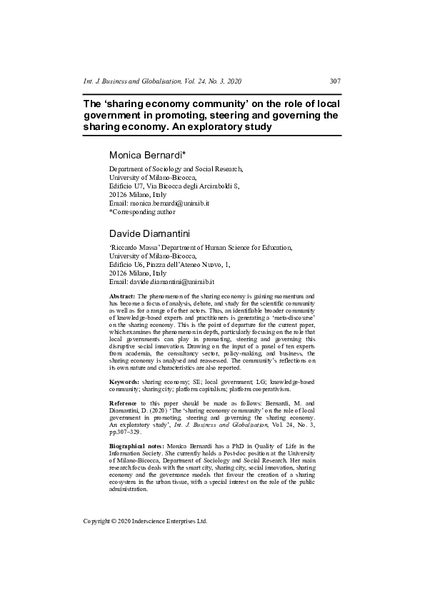 (PDF) The 'sharing economy community' on the role of local government ...