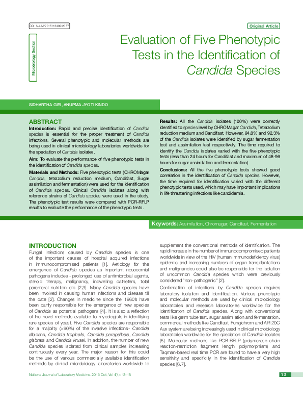 (PDF) Evaluation of Five Phenotypic Tests in the Identification of ...