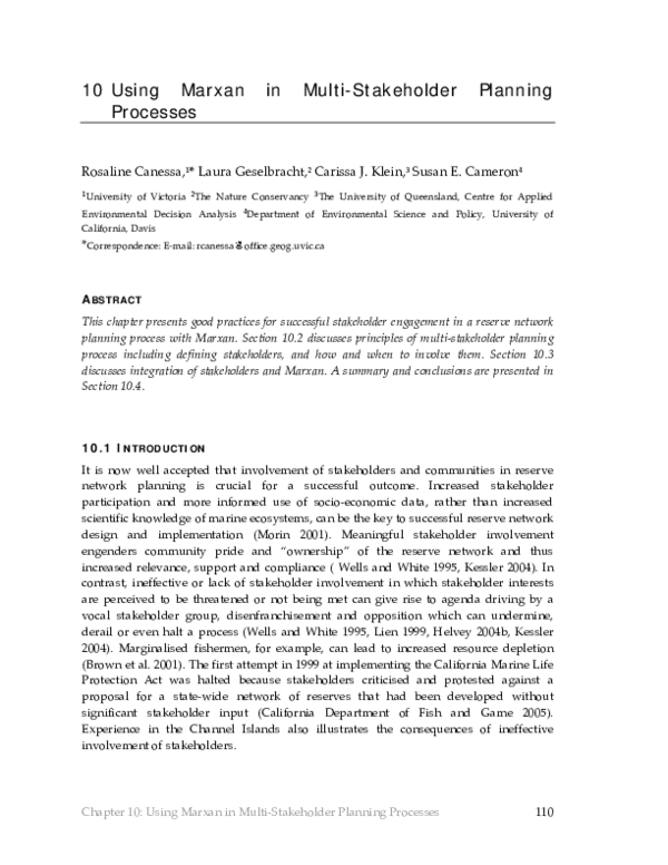 (PDF) Using Marxan in Multi-Stakeholder Planning Processes